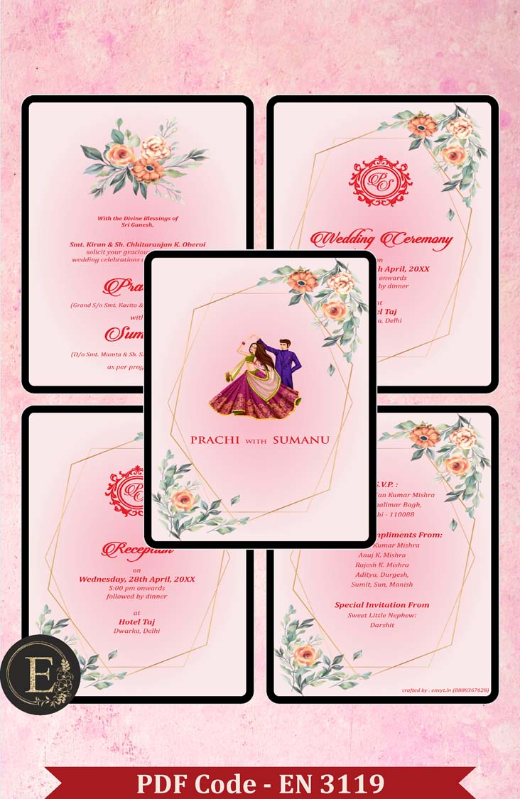 Pink Floral Theme PDF Invitation (EN3119) - Envyt.in