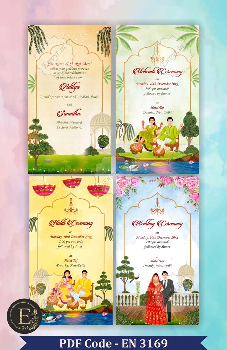 Pichwai Mutli-color Indian Theme Wedding Invitation PDF (EN3169) - Envyt.in