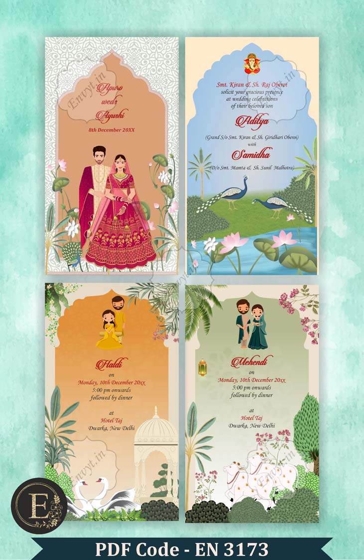 Pichwai Theme Wedding Invitation PDF (EN3173) - Envyt.in