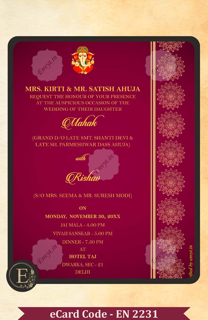 eCard Wedding Invitation (EN2231) - Envyt.in